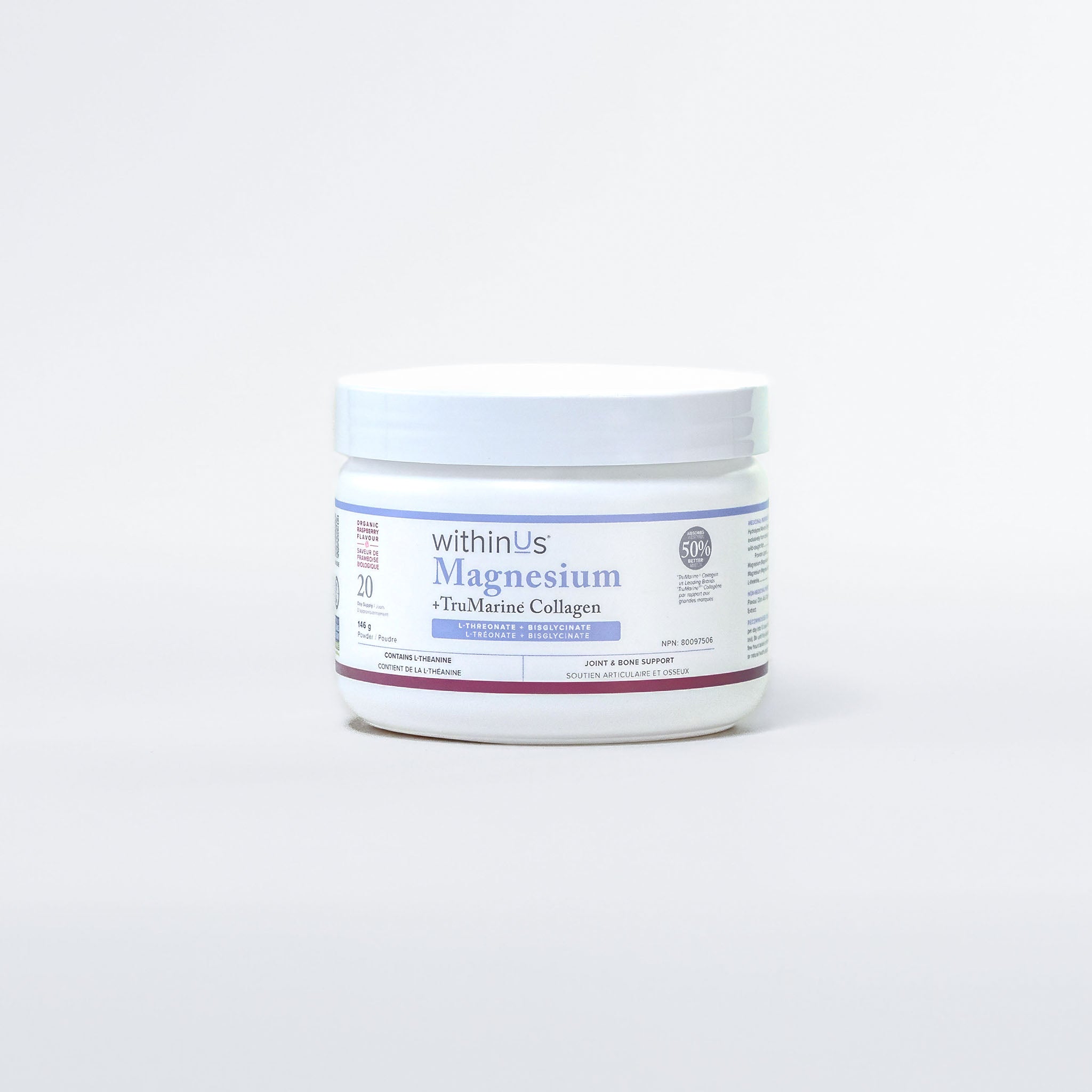 Magnesium L-Threonate + TruMarine® Collagen Jar - RASPBERRY - 20 Servi ...