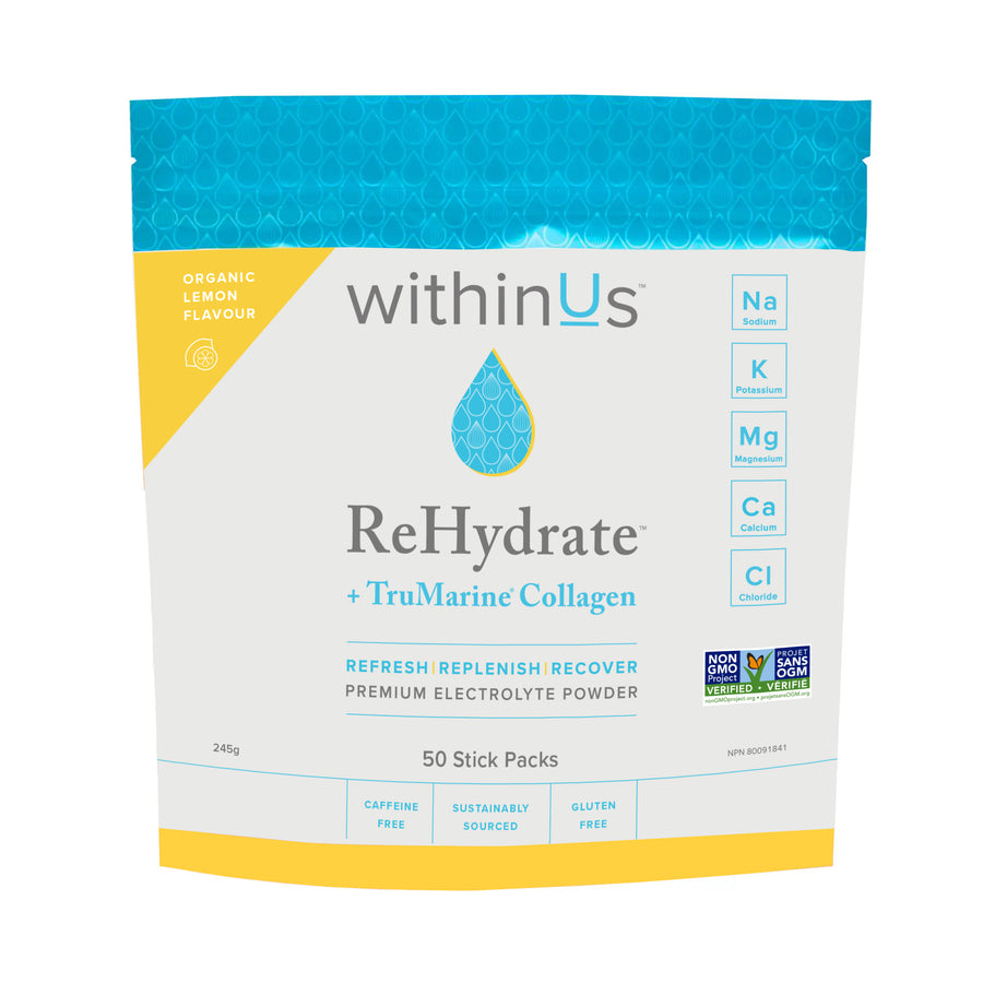 ReHydrate + TruMarine® Collagen LEMON - 50 Stick Packs – withinUs ...